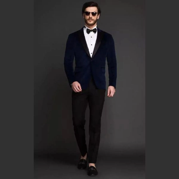 Dark Blue Velvet Groomsmen Tuxedo | Navy Blue Dinner Jacket