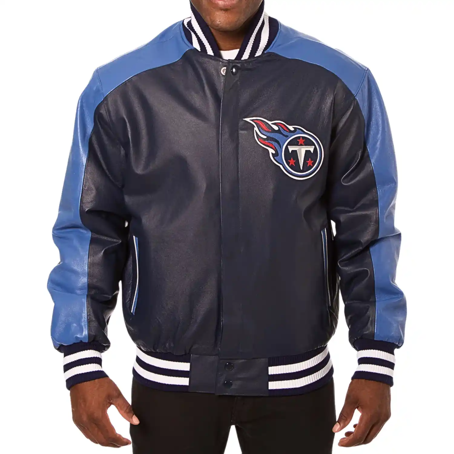 Tennessee Titans Leather Jacket | Navy And Blue Titans Jacket